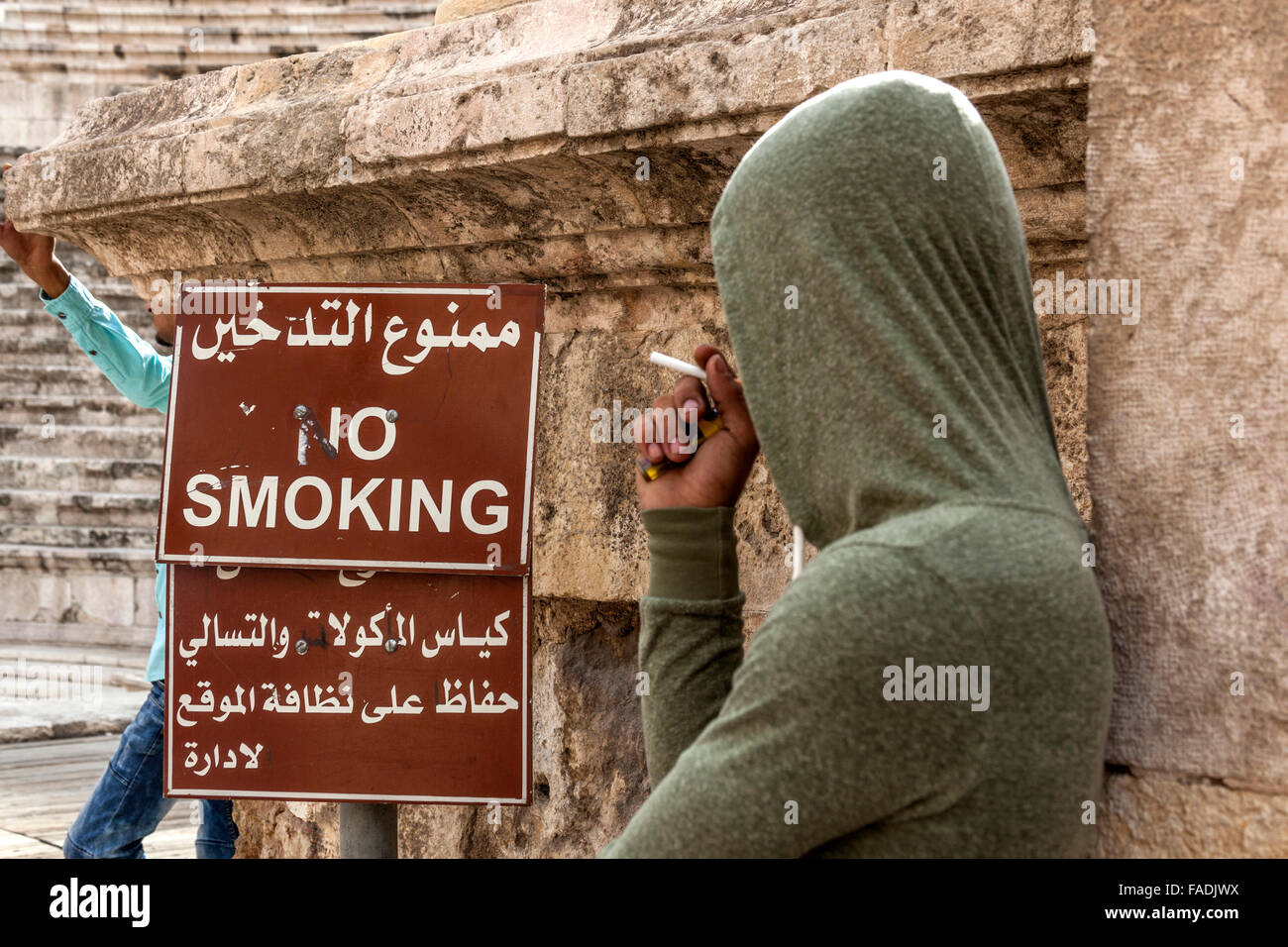 Smoking in front of No Smoking sign, Amman, Jordan, Middle East Stock ...
