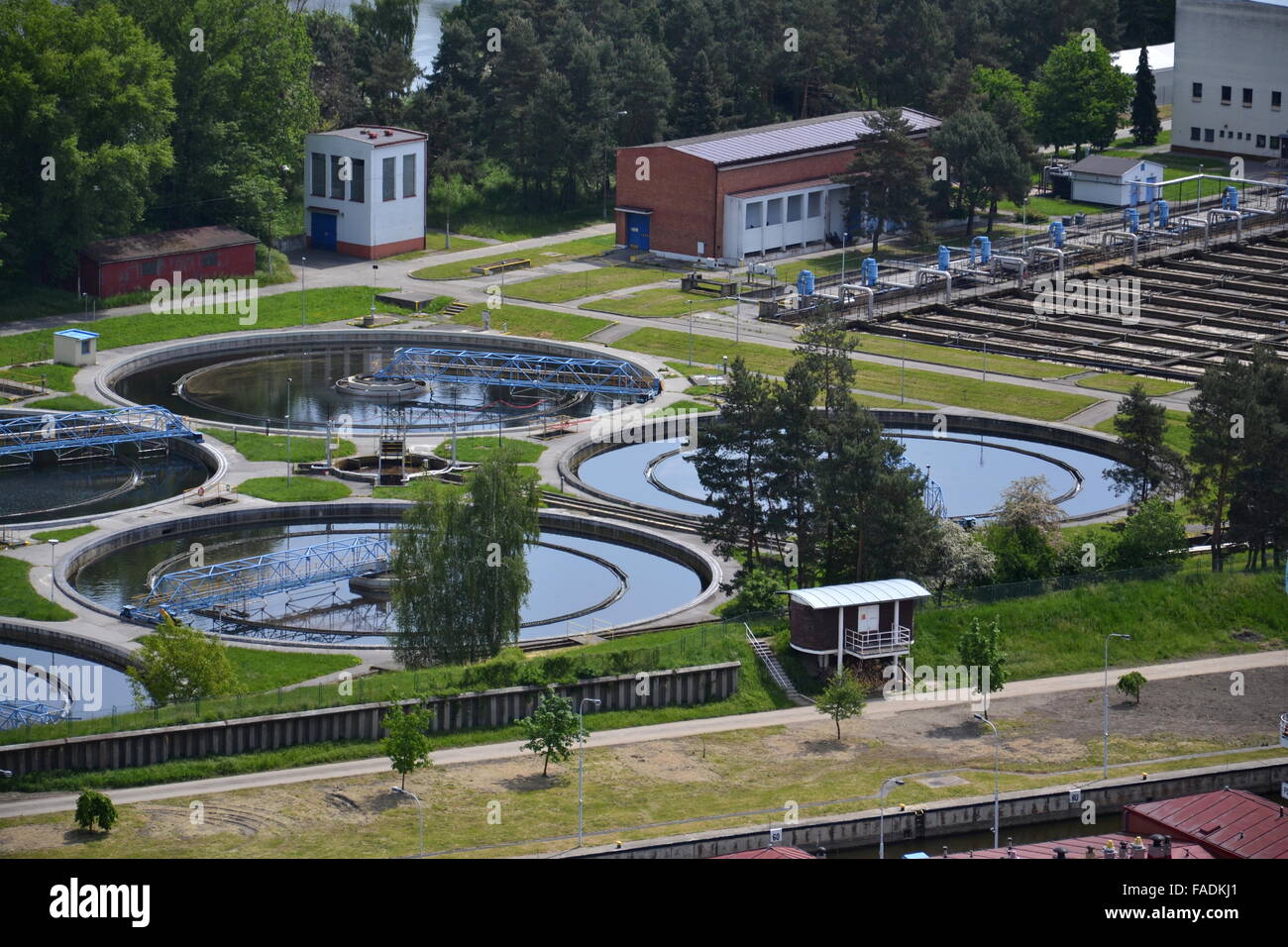 Aerial view of sewage water treatment plant in Prague, Czech republic ...