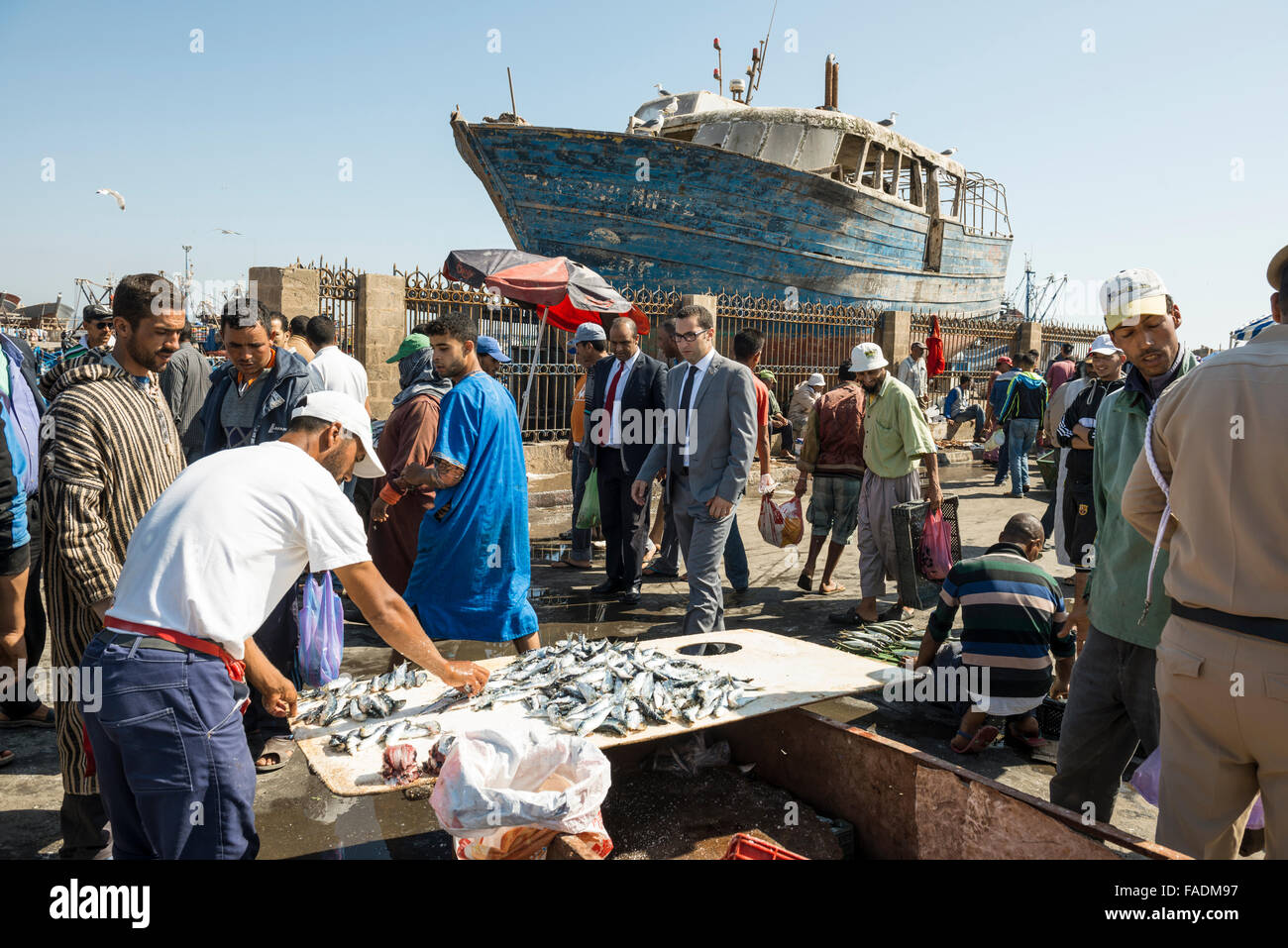 Fish market at the harbour, Essaouira, Morocco Stock Photo - Alamy