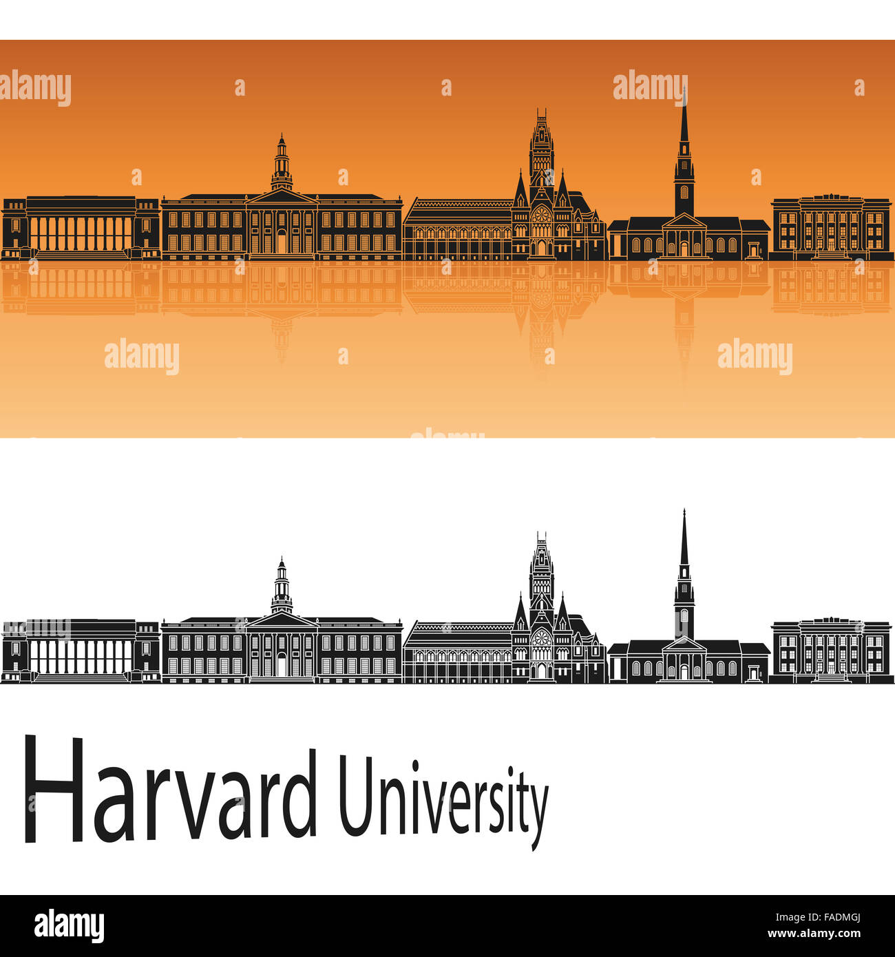 Harvard University skyline in orange background in editable vector file ...