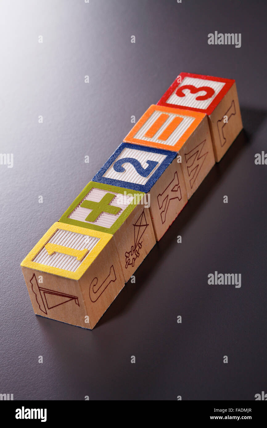 simple maths on the square block Stock Photo - Alamy