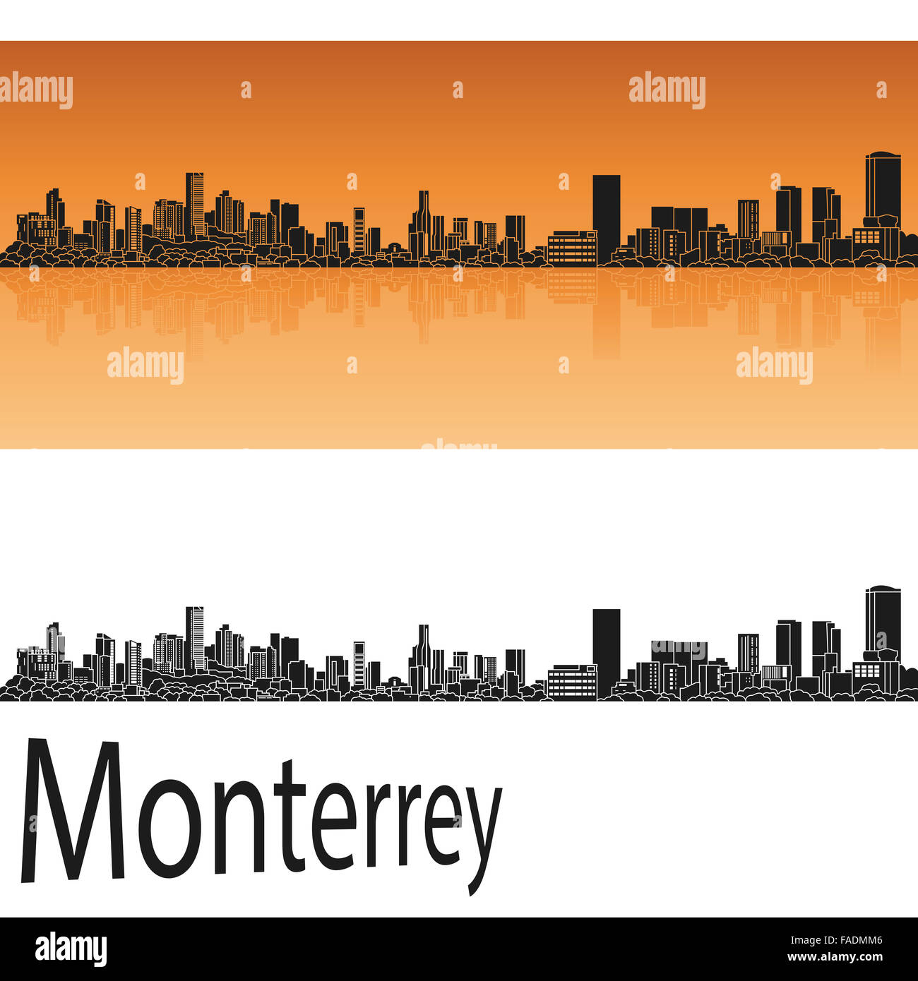 Monterrey skyline in orange background in editable vector file Stock ...