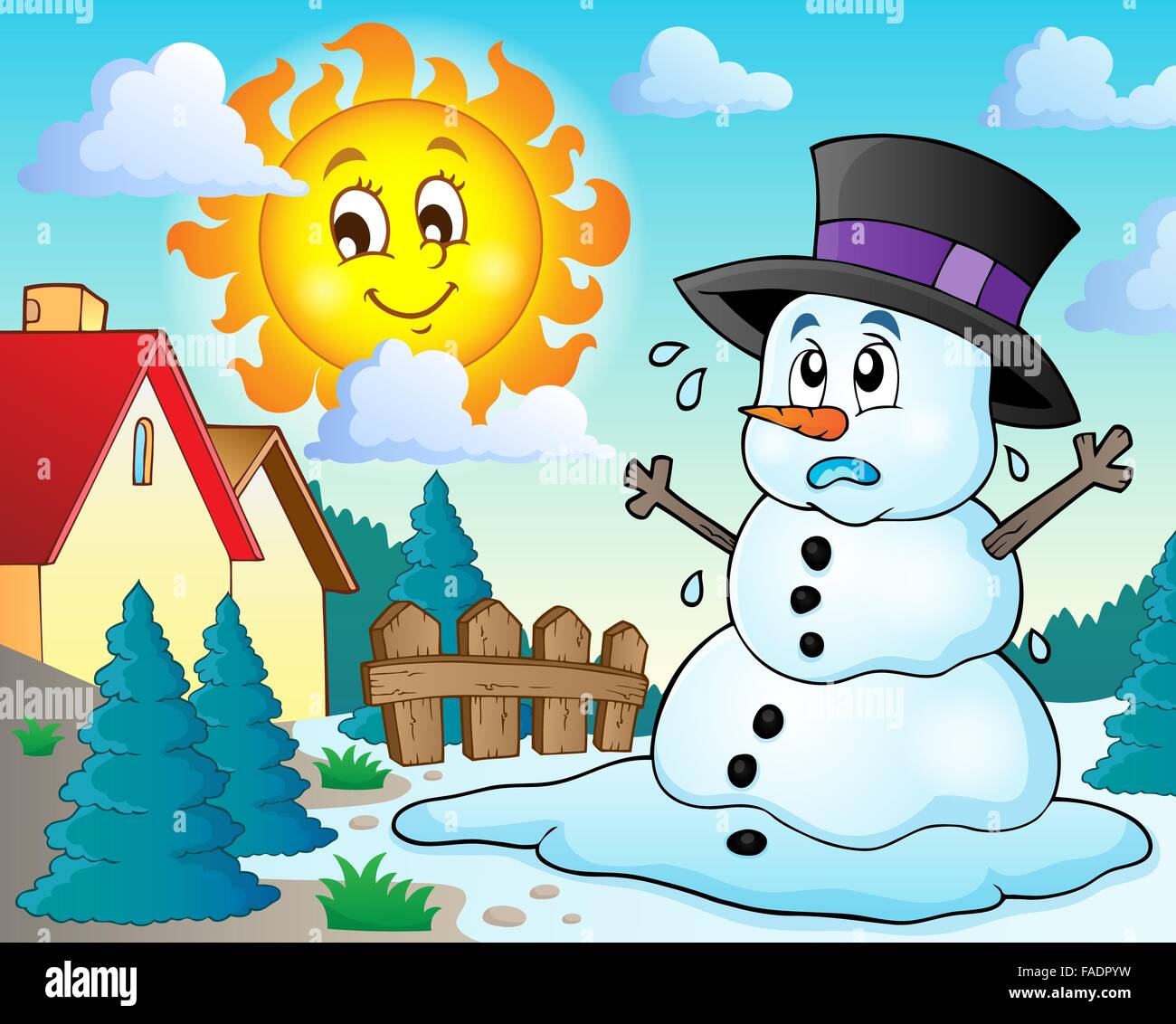Melting snowman theme image 2 - picture illustration Stock Photo - Alamy