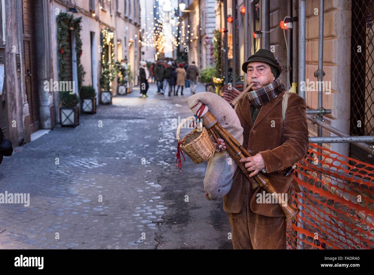 Italian traditional bagpiper "zampognaro", during Christmas holidays ...