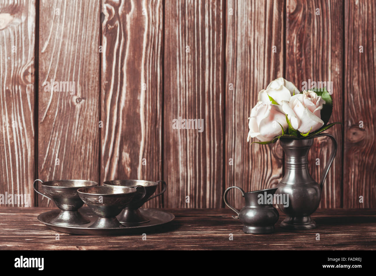 Vintage metal ware still life Stock Photo - Alamy