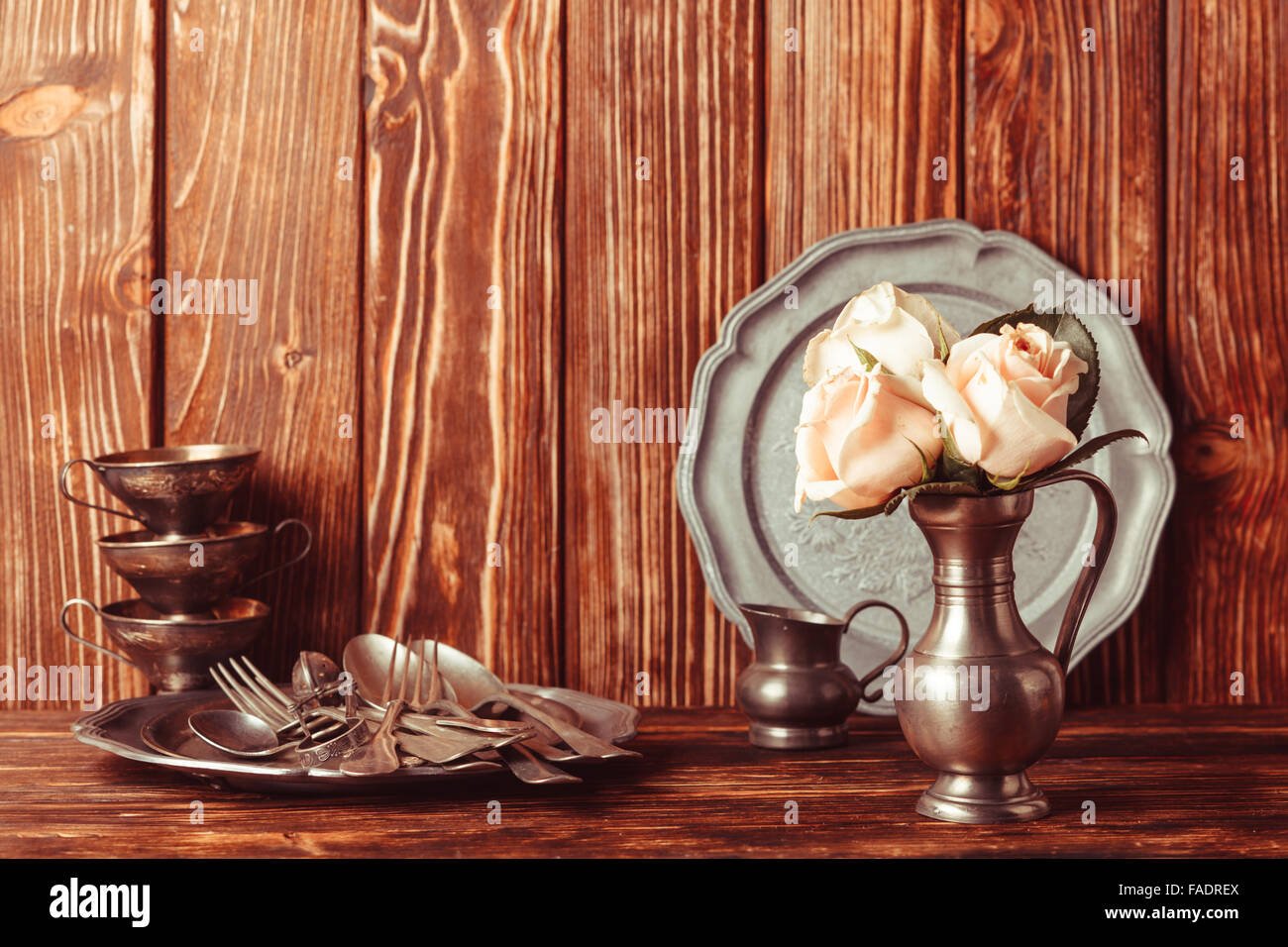 Vintage metal ware still life Stock Photo - Alamy