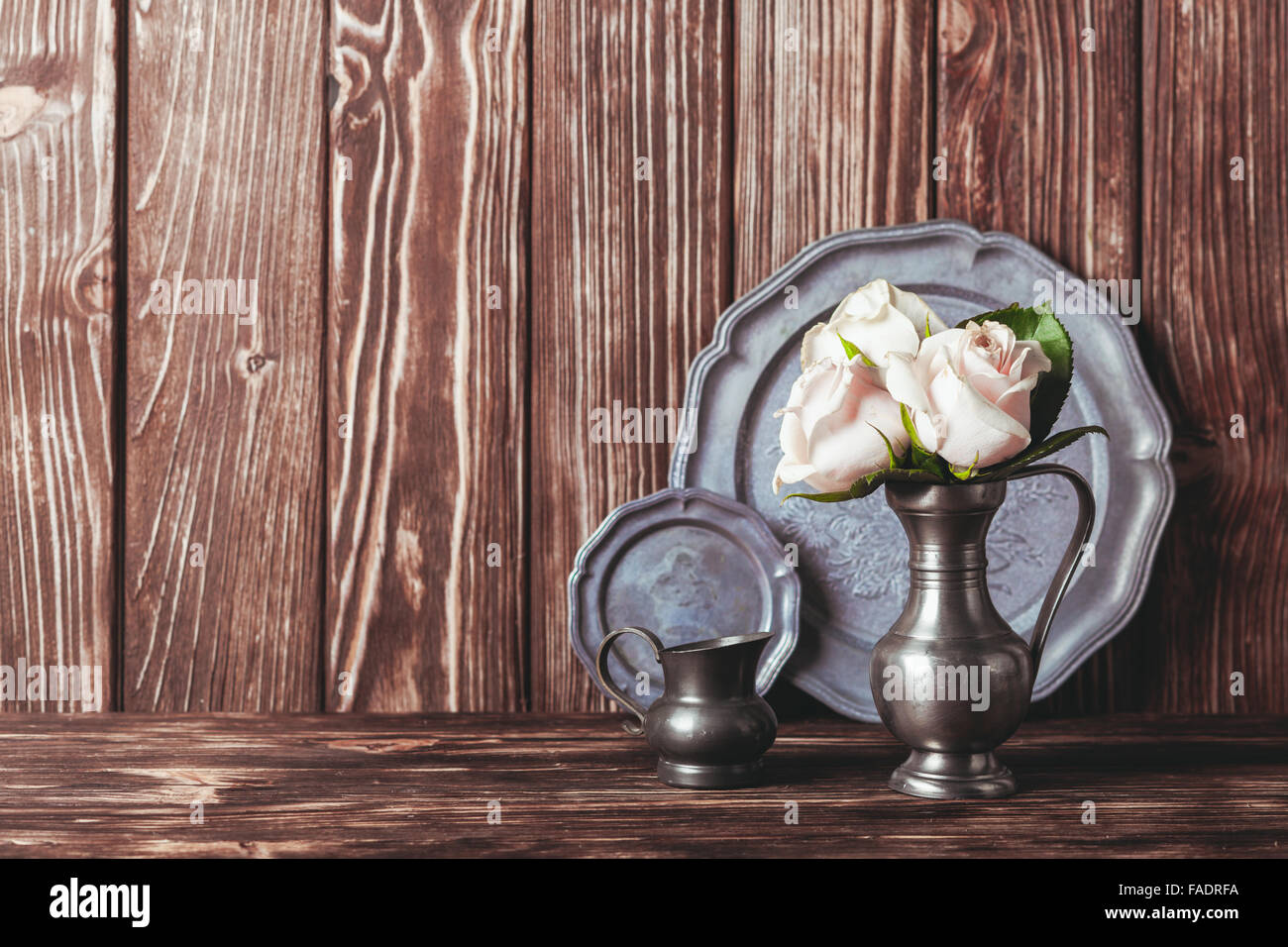 Vintage metal ware still life Stock Photo - Alamy
