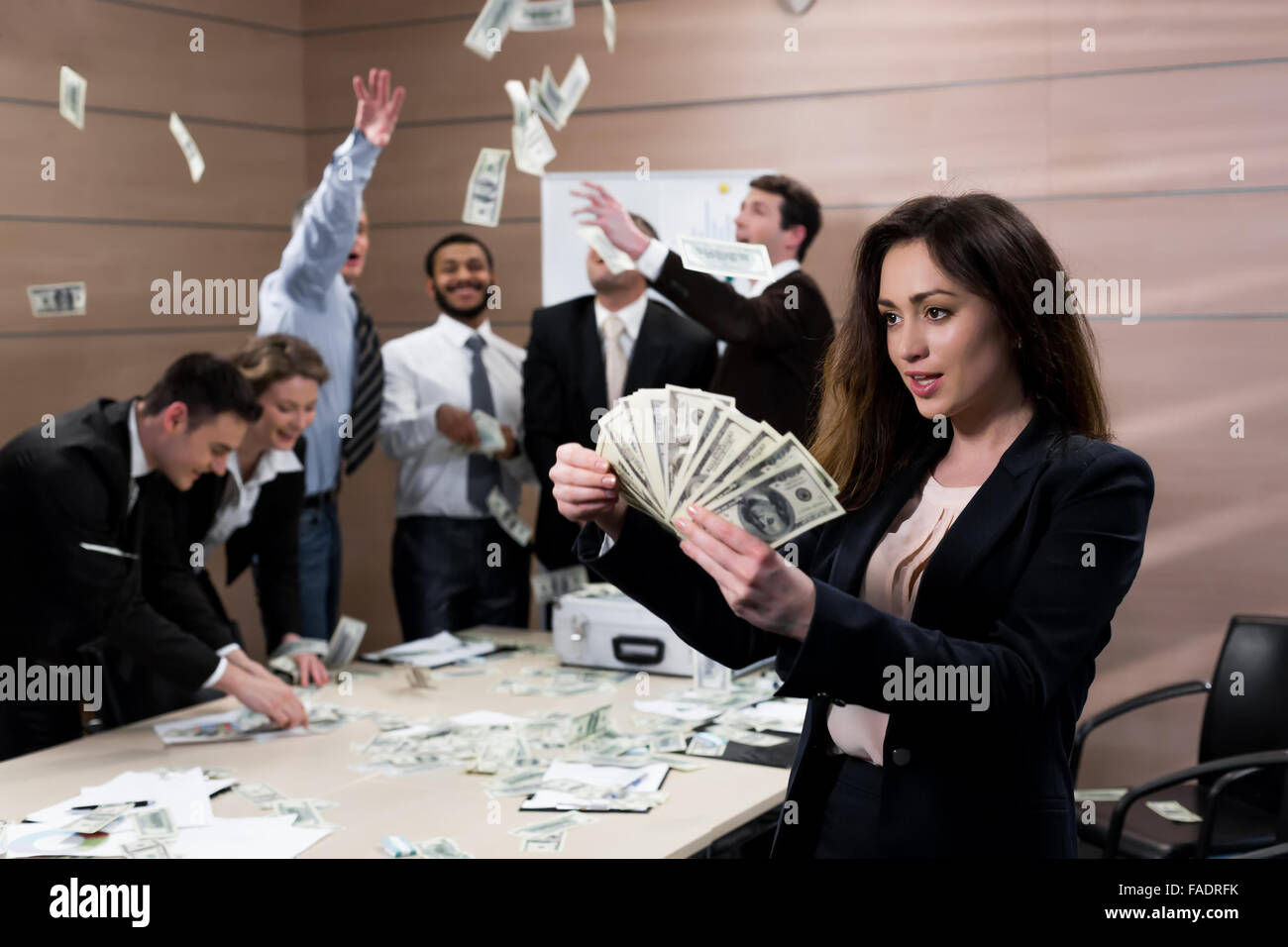 Successful people count money. Businessman throwing money. Happy ...