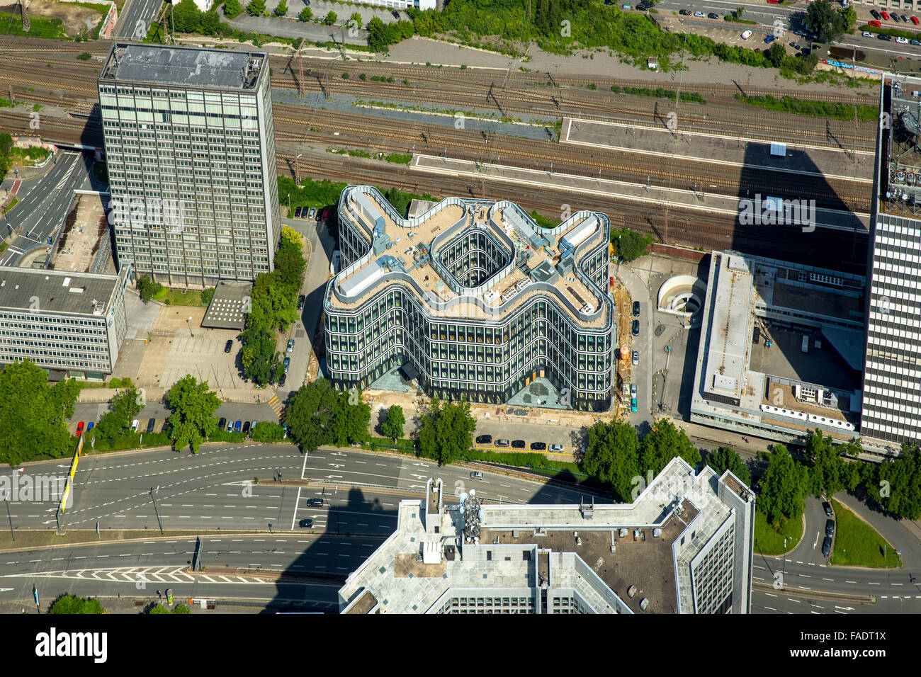 Aerial view, Essen-City with the new Schenker headquarters at Post ...