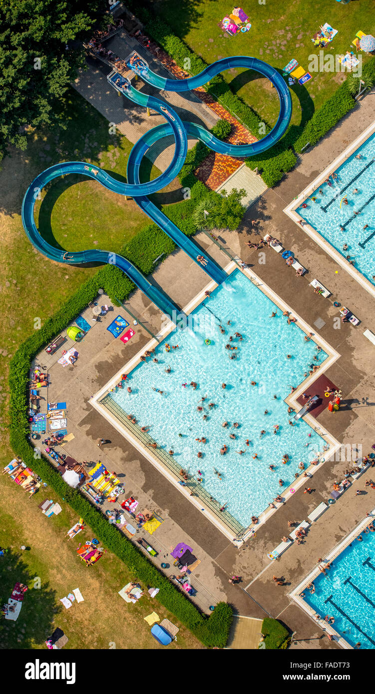 Aerial view, swimming pool, blue water, bathing, sunbathing, sunbather ...