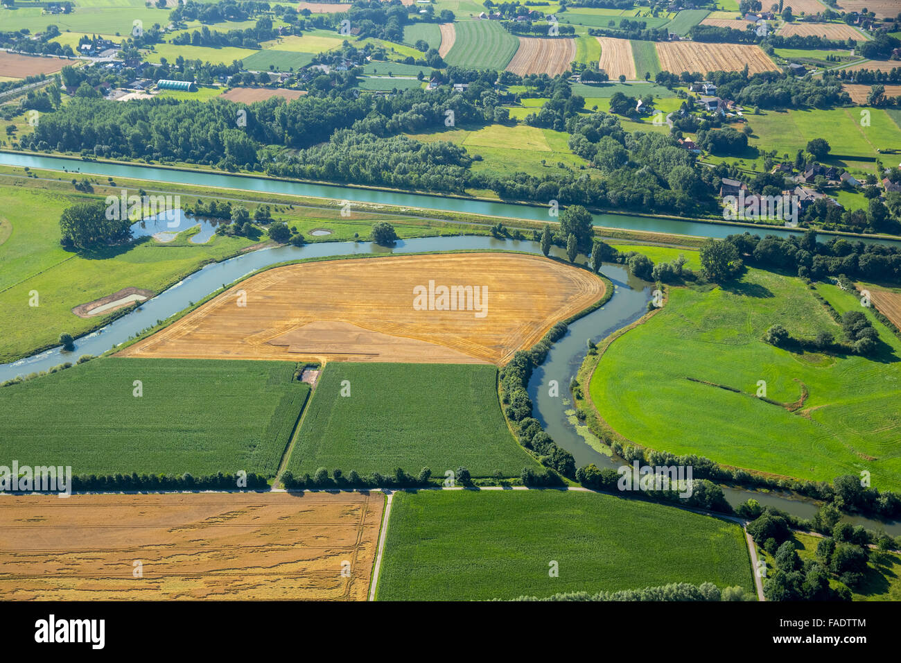 Aerial view, Lippe meanders in Werne-Stockum, Werne, Ruhr district of ...