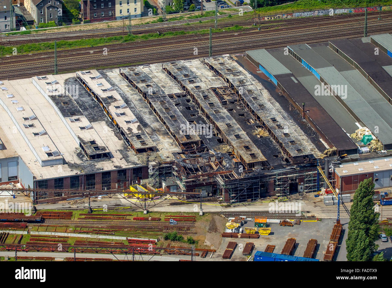 Aerial view, switch plant after major fire, Kesselstraße, Witten, Ruhr ...