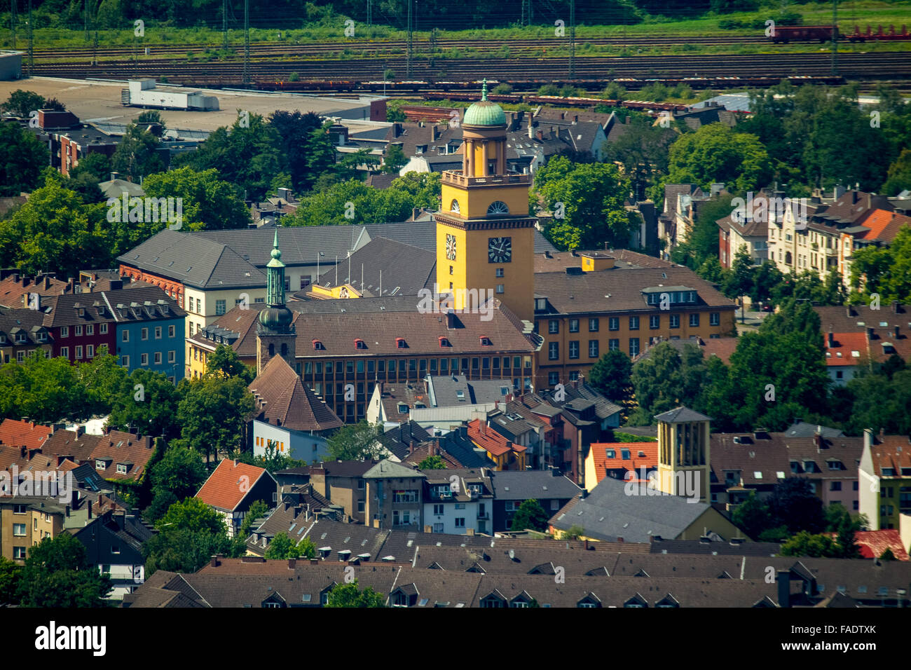 Aerial view, the town hall Witten photographed with the super telephoto ...