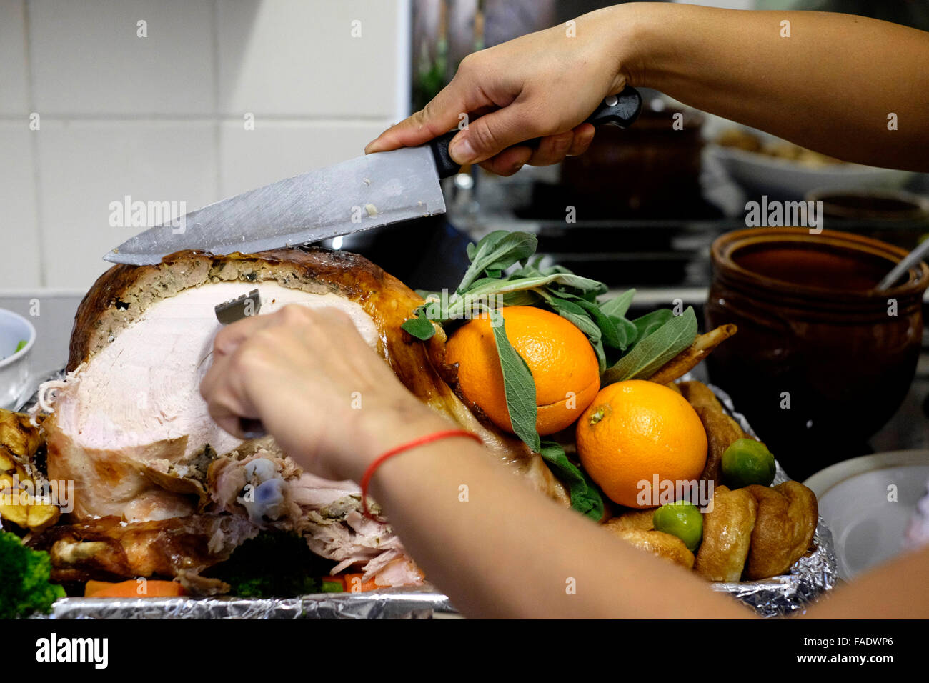 Christmas turkey woman uk hi-res stock photography and images - Alamy