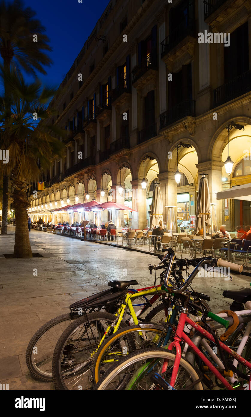 night view of Placa Reial in Barcelona, Catalonia Stock Photo - Alamy