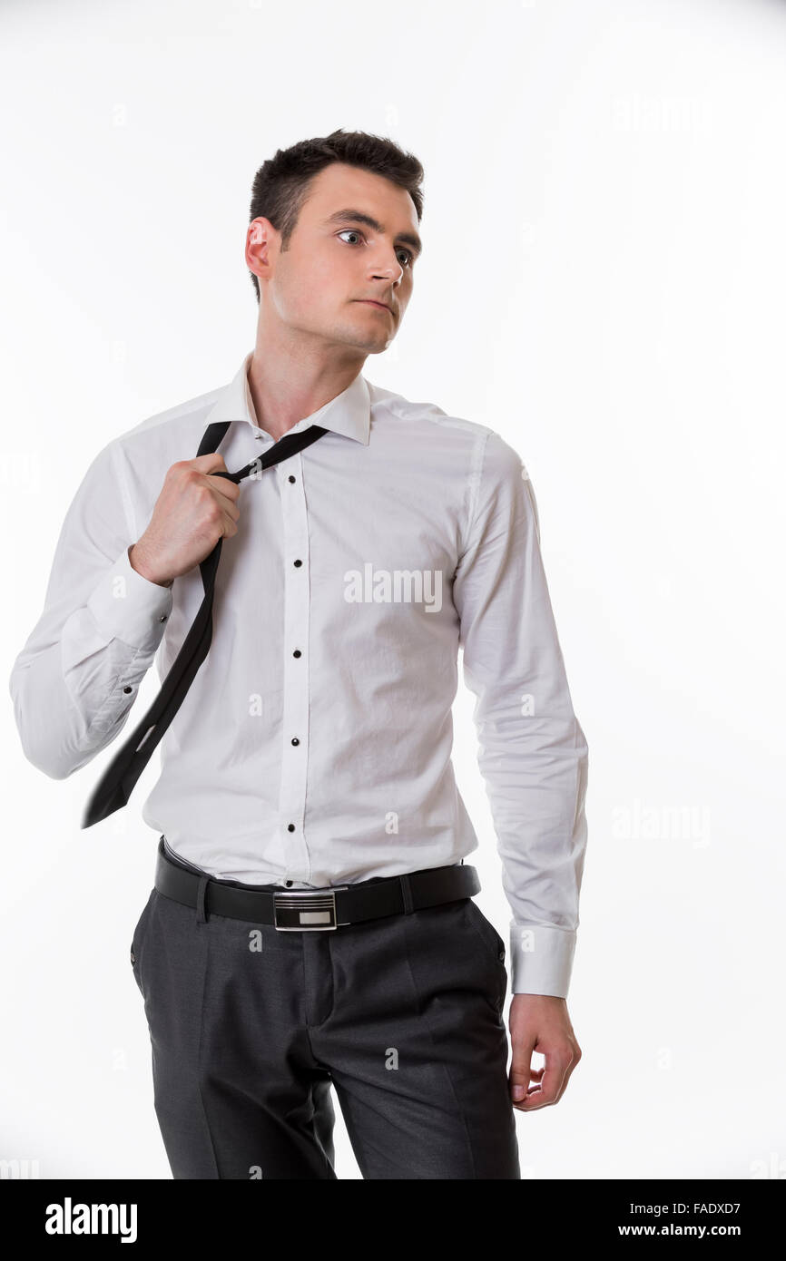 Furious manager removes his tie. Interest on the face of the student ...