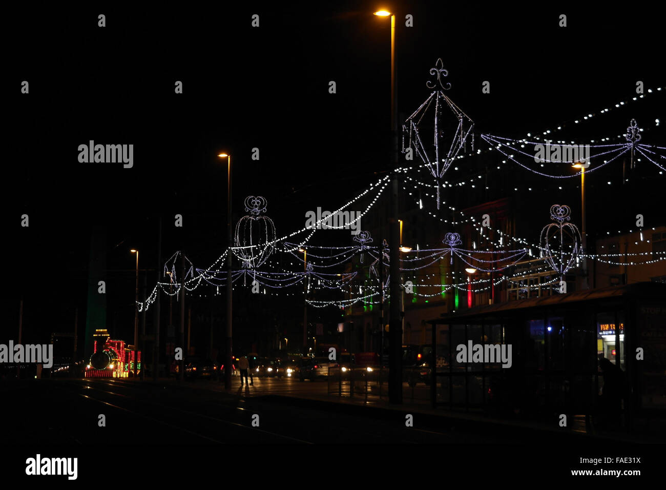 Illuminations blue bling jewels attached street lamps central promenade ...