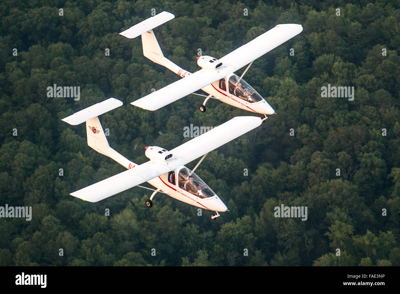 Aerial view of two planes at sunset during a formation flight Stock ...