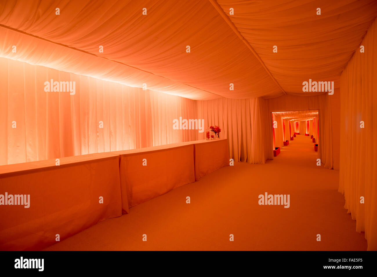 Orange draped hallway Stock Photo - Alamy