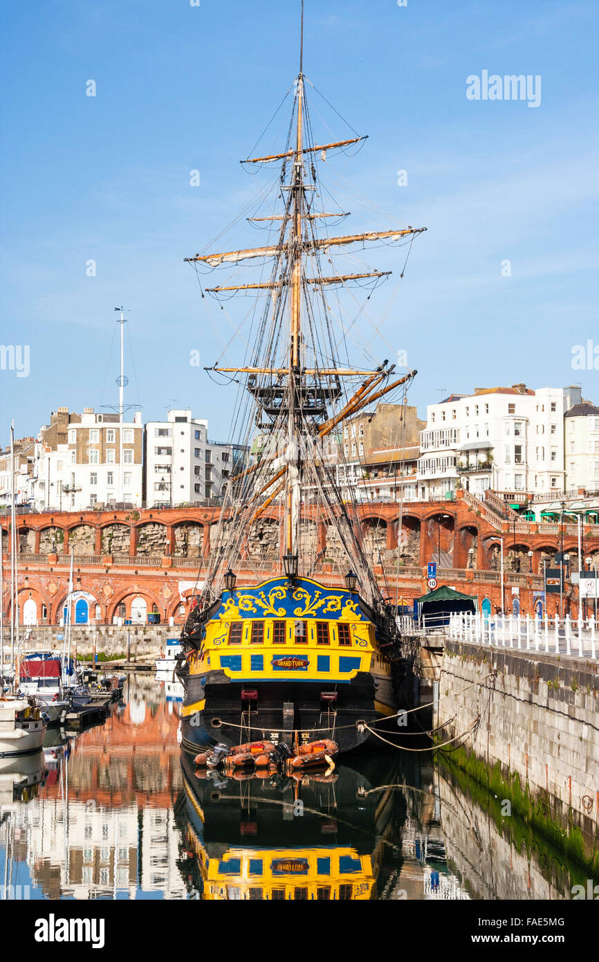 Stern view of the Grand Turk, replica three-masted man-of-war sailing ...