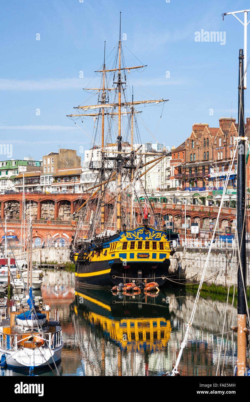 Stern view of the Grand Turk, replica three-masted man-of-war sailing ...