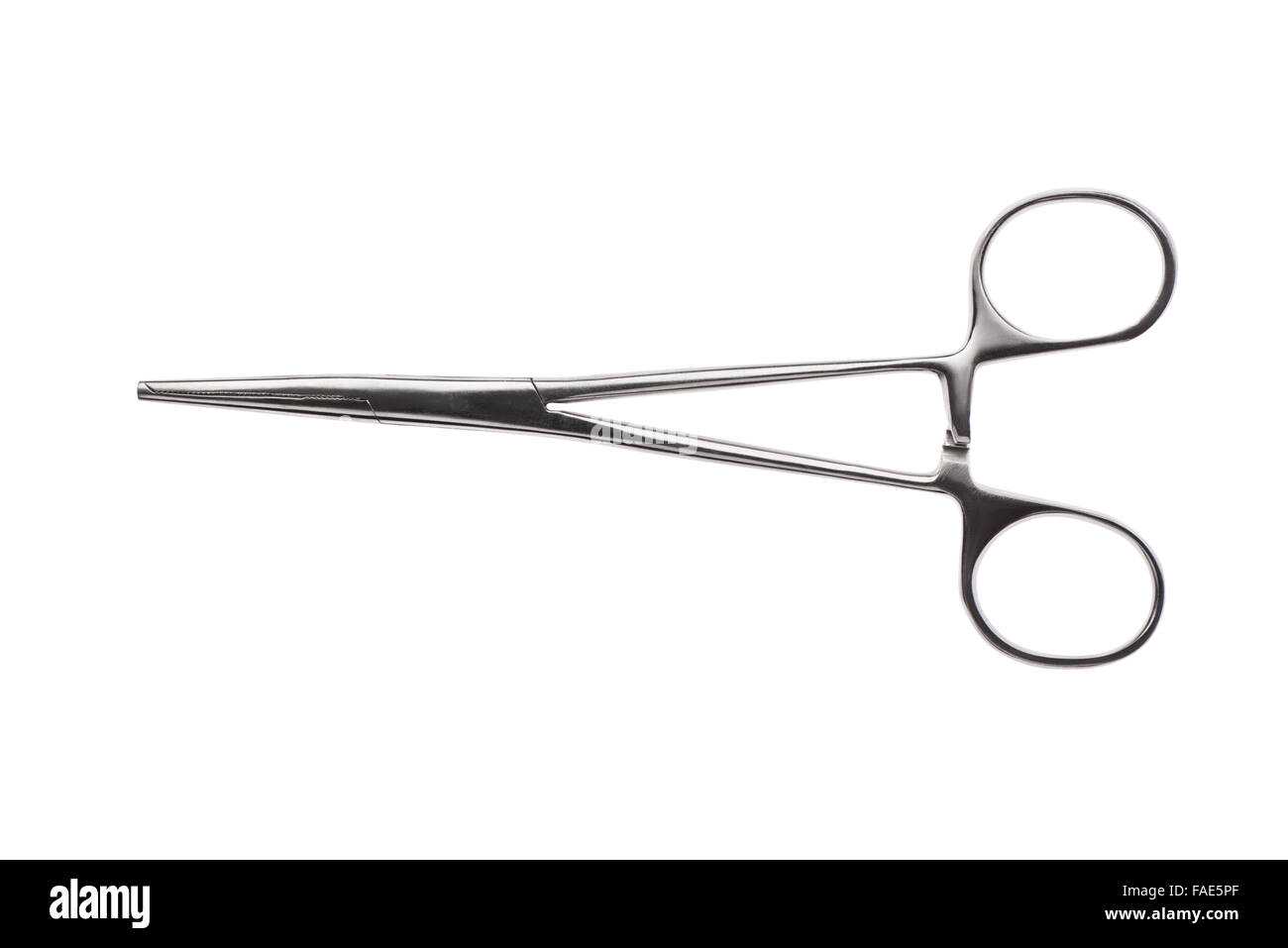 Close up of stainless steel surgical forceps isolated on white ...