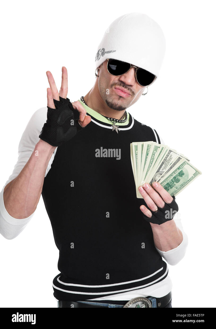 The young man with money to a white background Stock Photo - Alamy