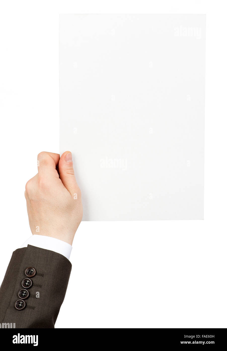 Businessman holding empty piece of paper Stock Photo - Alamy