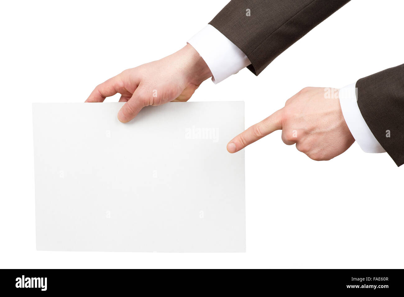 Businessman pointing at blank paper Stock Photo - Alamy
