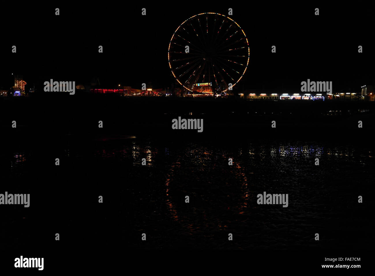 Illuminated blackpool central pier big wheel reflection reflecting ...
