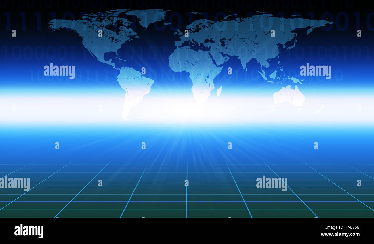 Abstract blue background with world map Stock Photo - Alamy
