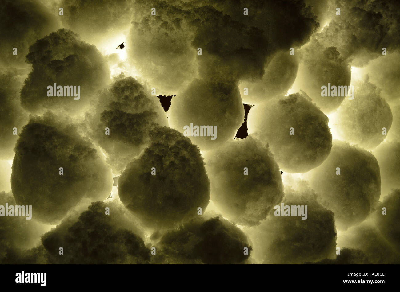 stacked snowball wall illuminated in winter night Stock Photo - Alamy