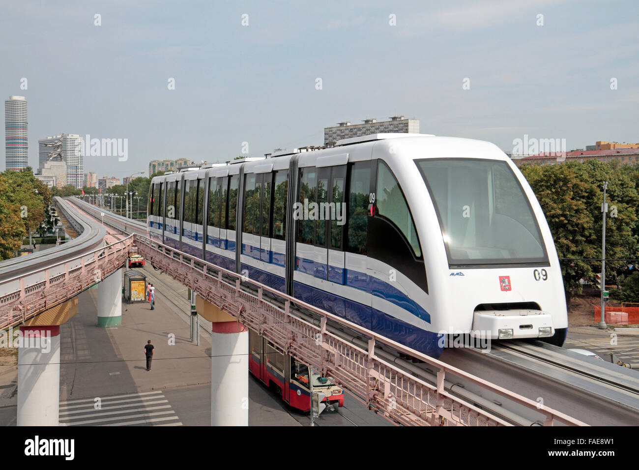 A Moscow Monorail train above the streets of Moscow, Russia Stock Photo ...