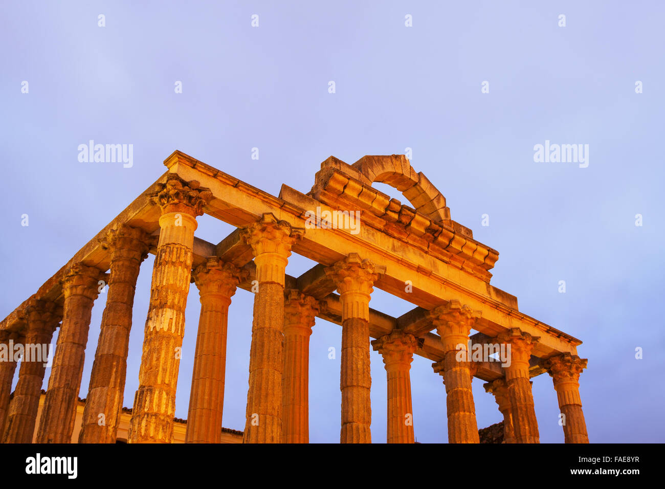 ancient temple of Diana in early morning time. Merida, Spain Stock ...