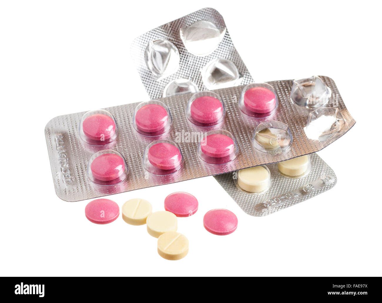 Packs of pills isolated on white background Stock Photo - Alamy