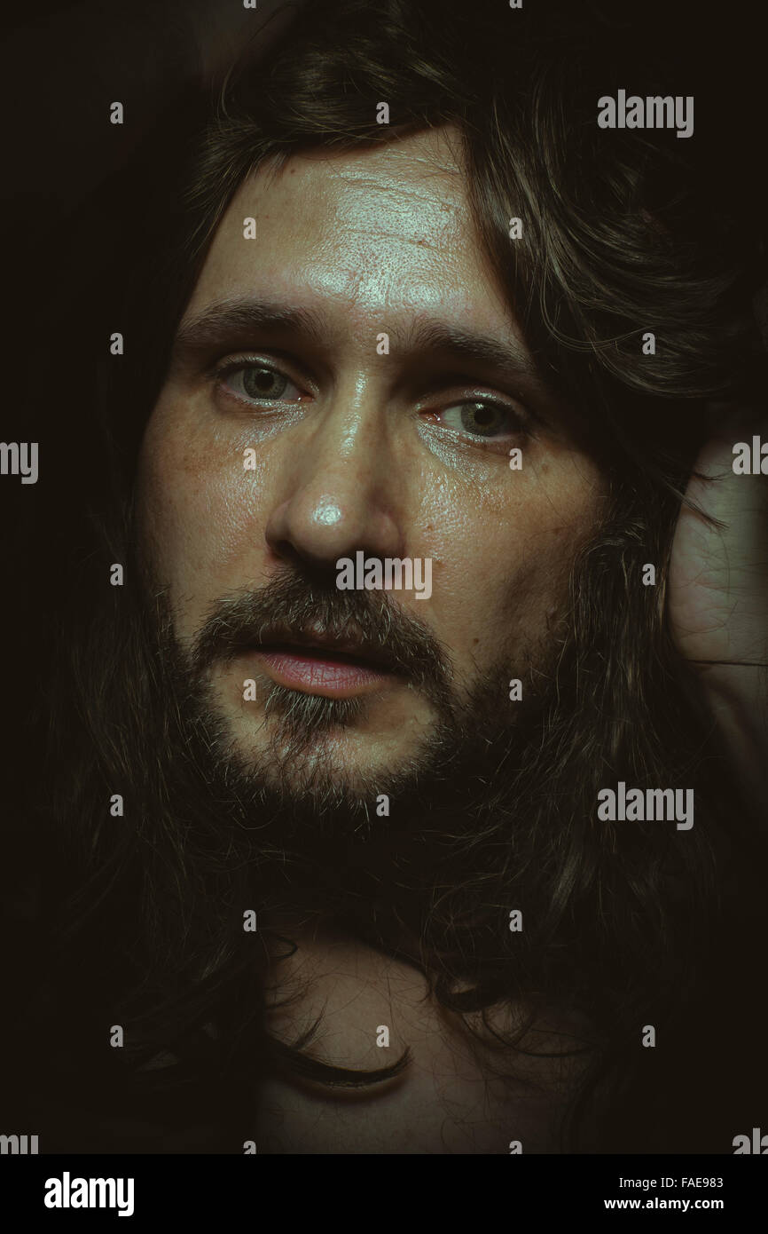 religious, jesus christ with long hair in the foreground, a man of deep ...