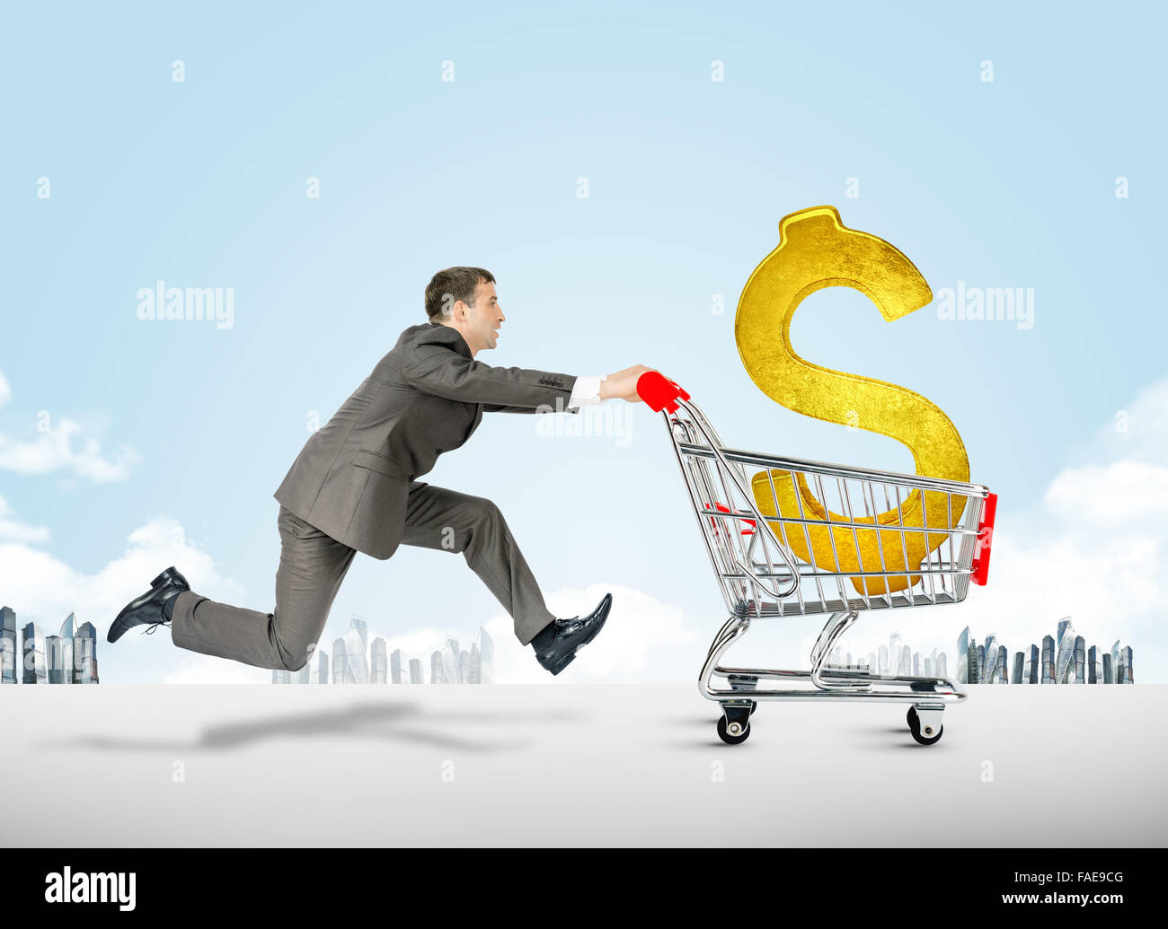 Running businessman with shopping cart Stock Photo - Alamy