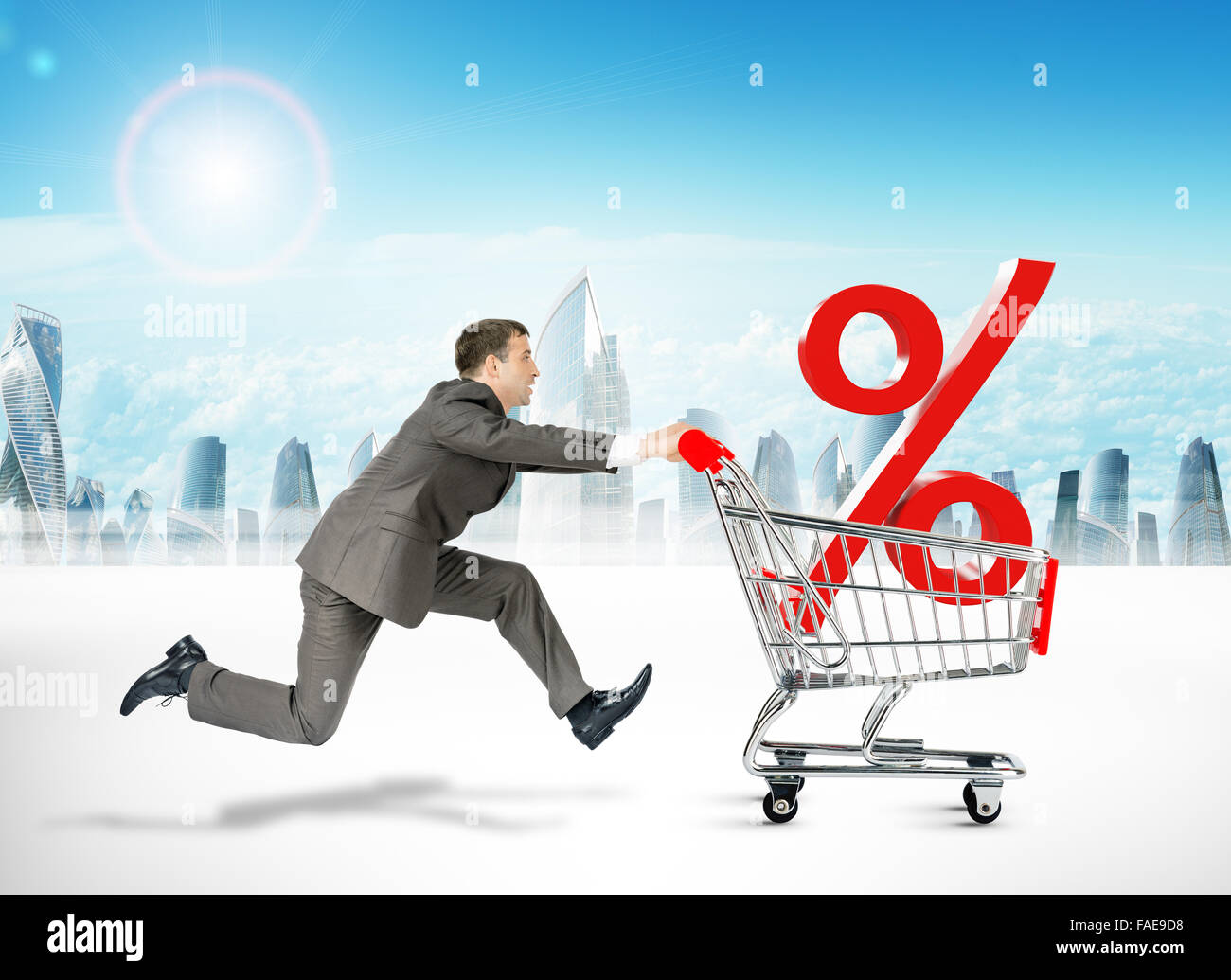 Running businessman with shopping cart Stock Photo - Alamy