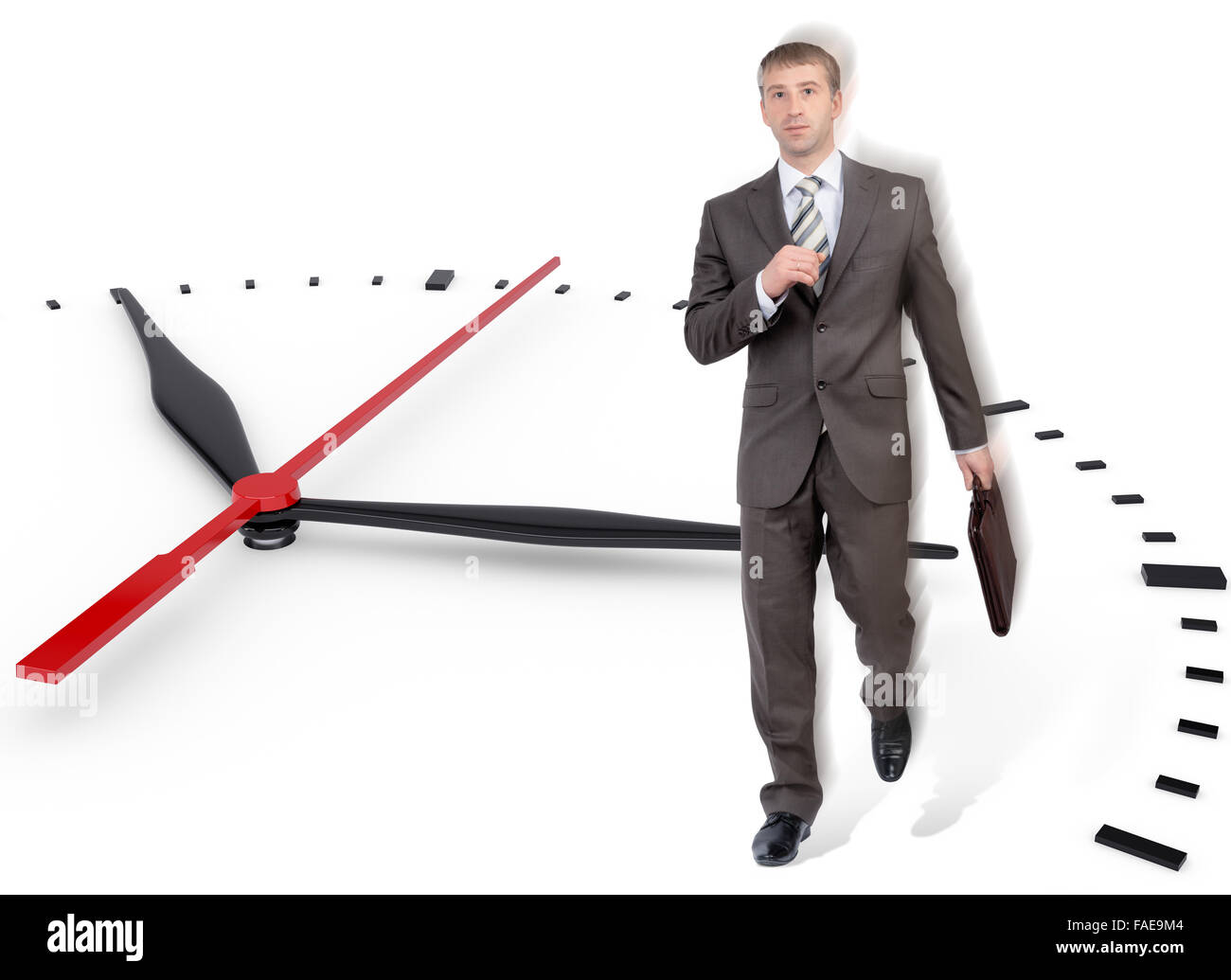 Businessman walking in big clock Stock Photo - Alamy