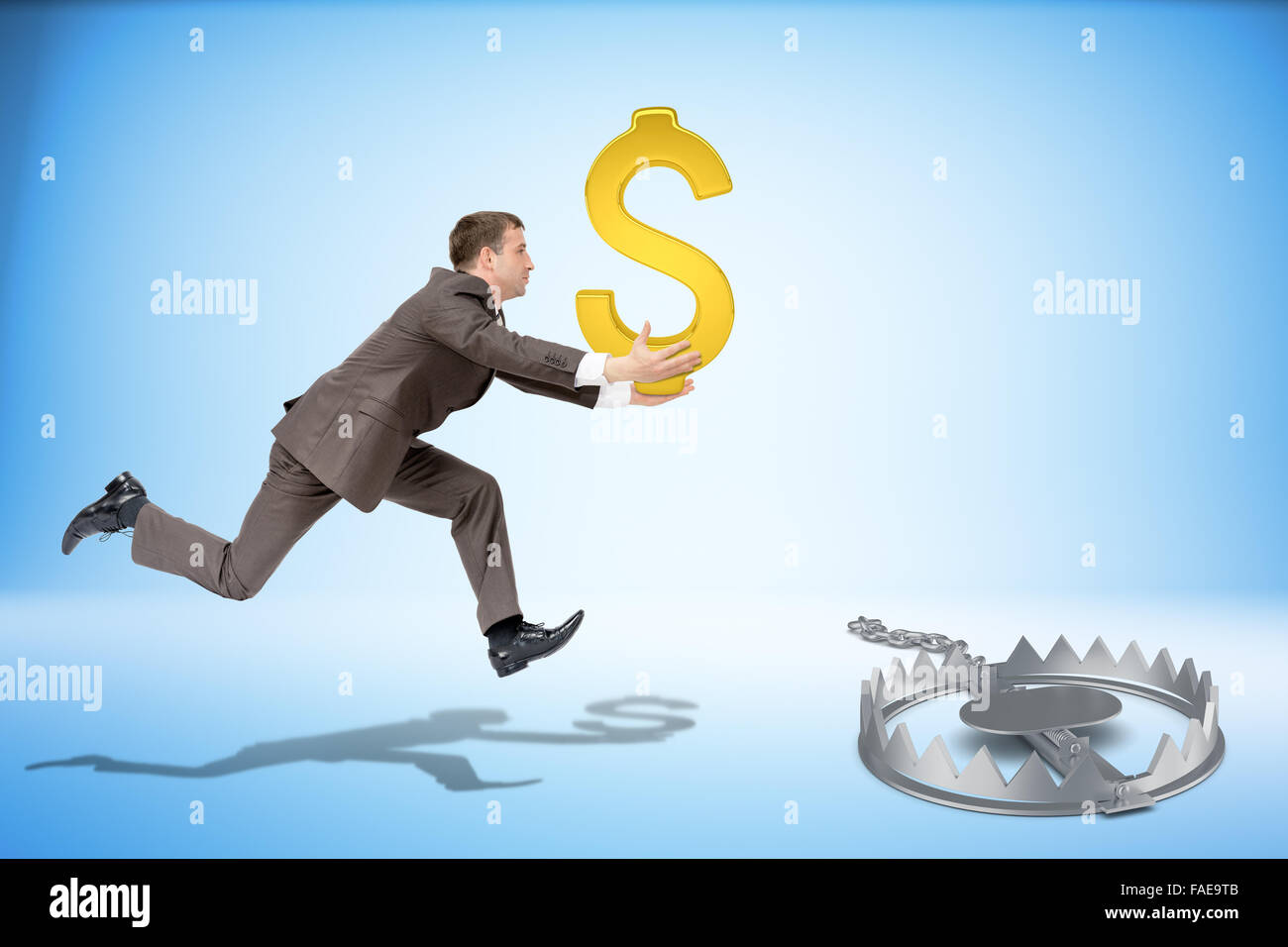 Businessman running forward with dollar sign Stock Photo - Alamy