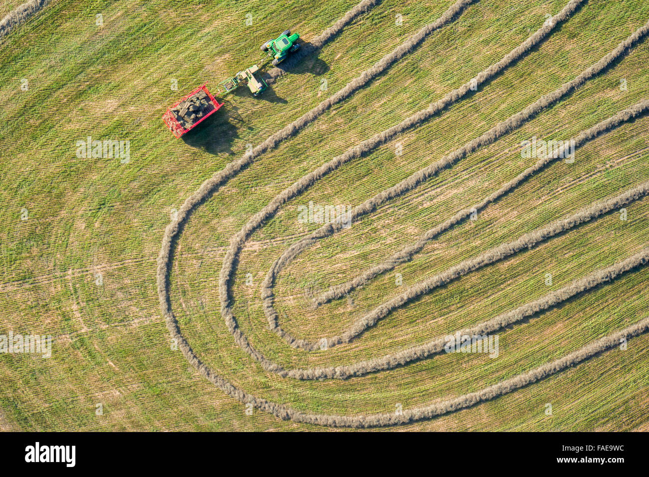 Aerial view of tractor making patterns in Harford County, Maryland ...