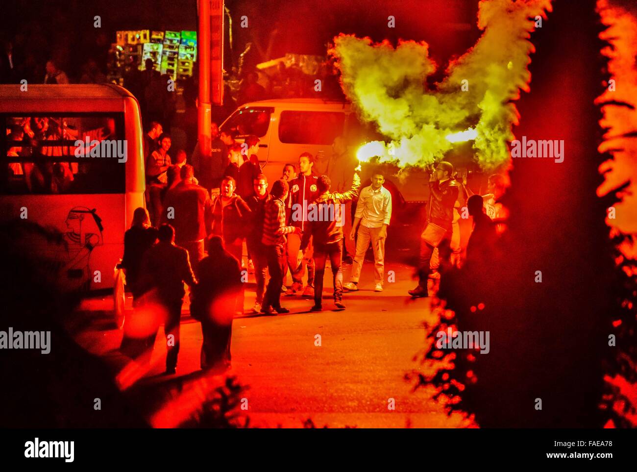 Cairo, Egypt. 28th Dec, 2015. Members of Ultras Nahdawy group, who are ...