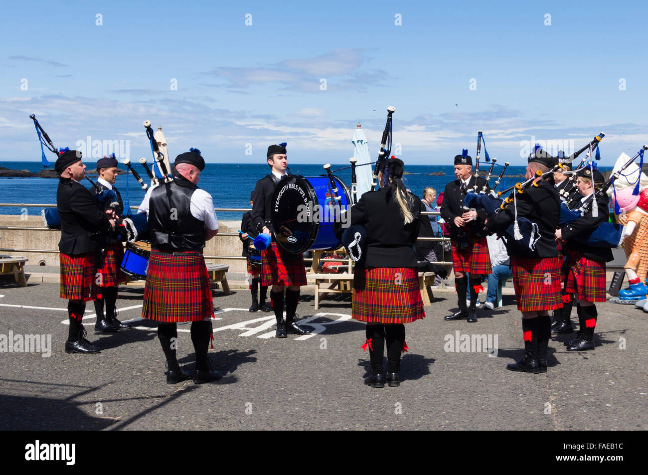 Eyemouth British Legion Pipe Band playing with North Sea in the ...