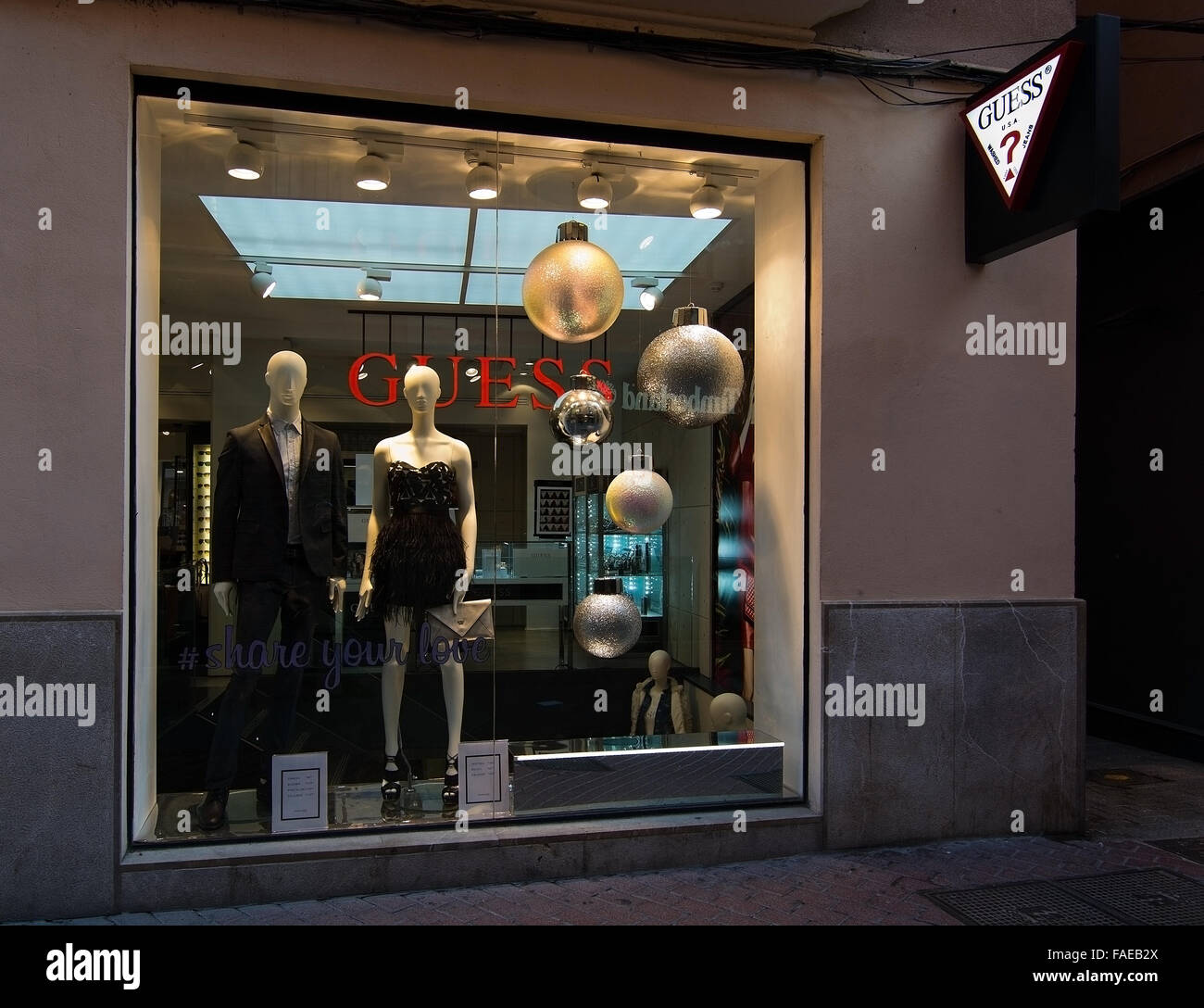 Guess store christmas window display on December 13, 2015 in Palma de ...