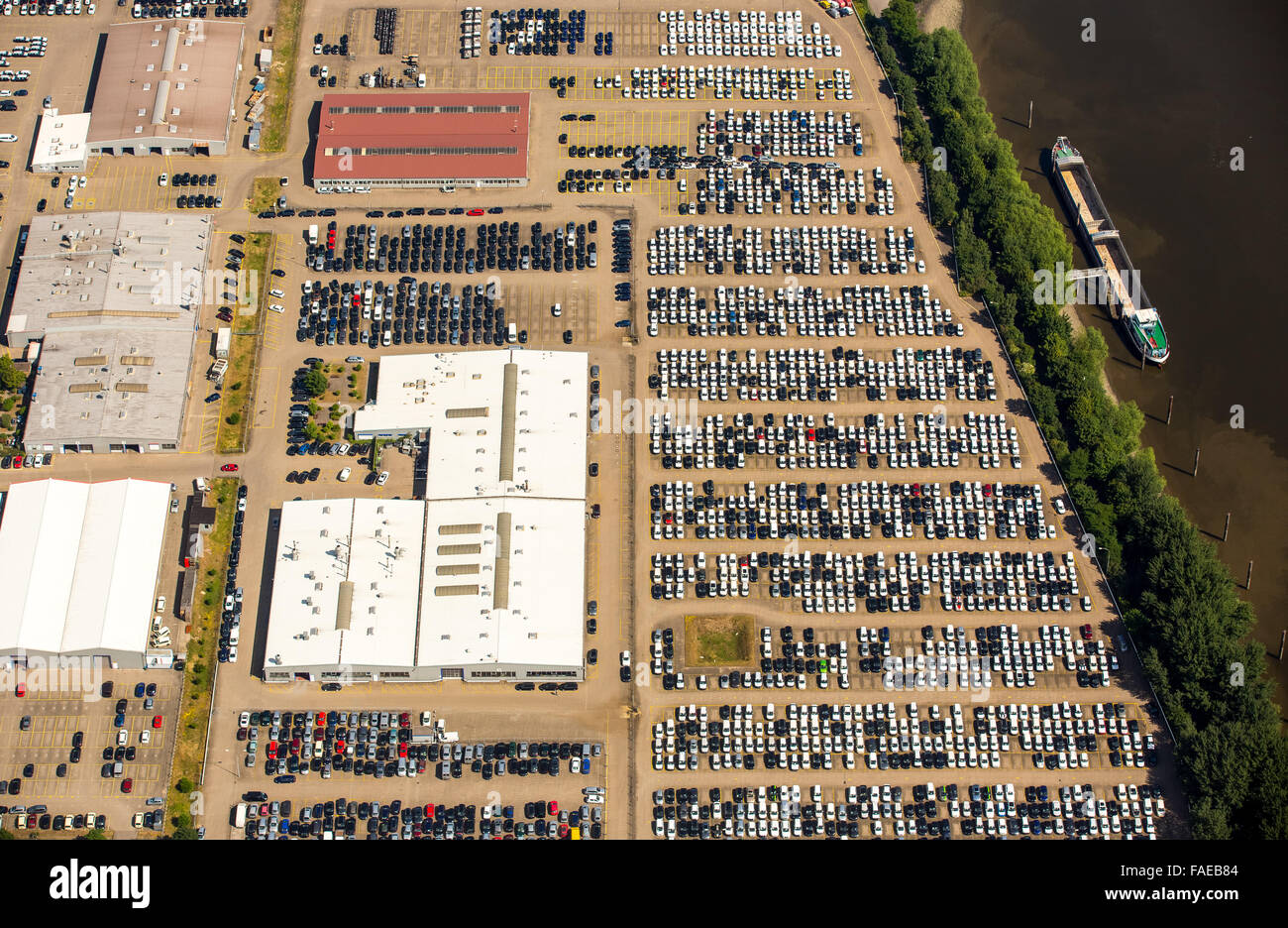 Aerial view, BLG Auto Terminal Hamburg, car be loaded on ships in the ...