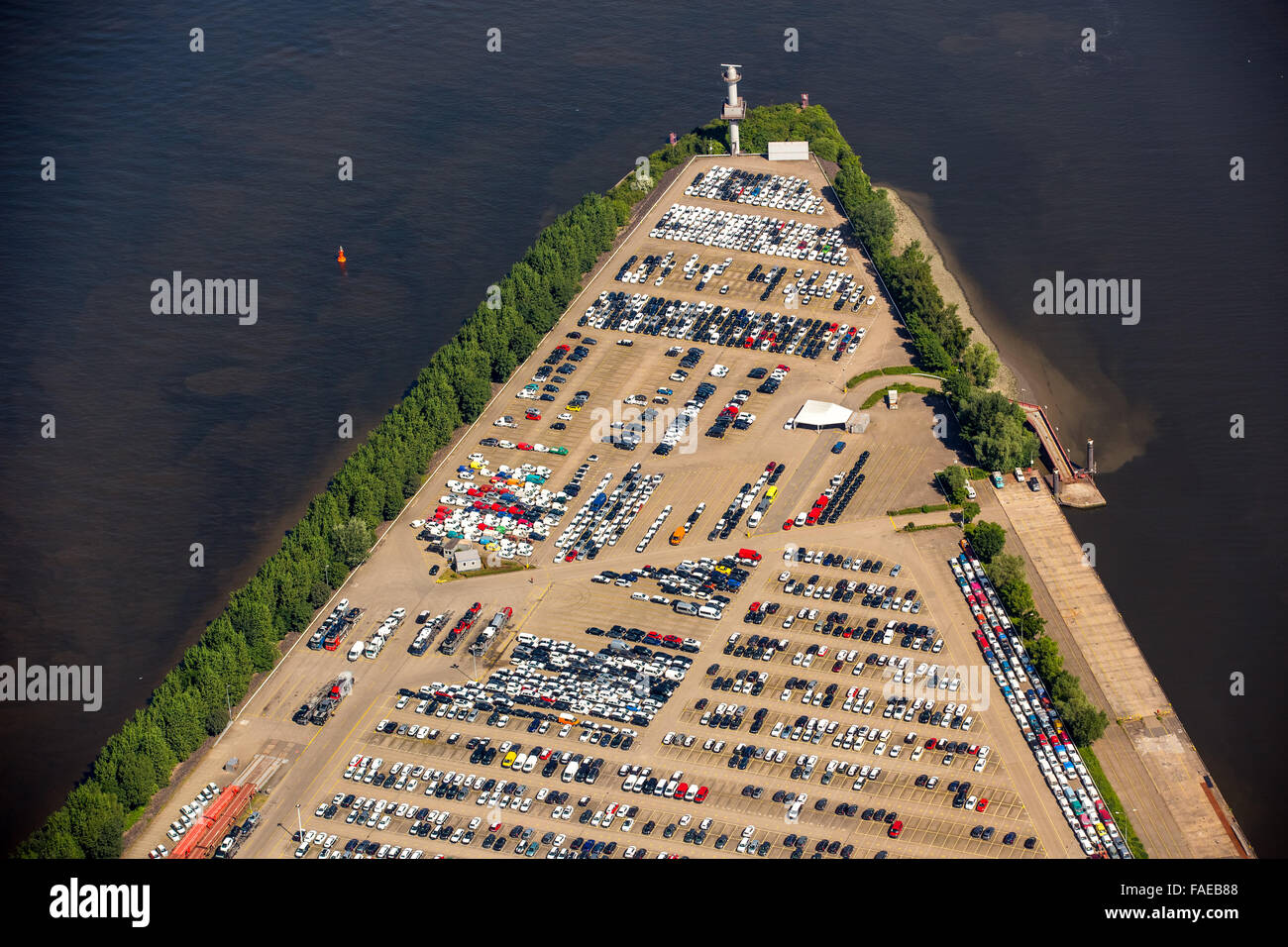 Aerial view, BLG Auto Terminal Hamburg, car be loaded on ships in the ...