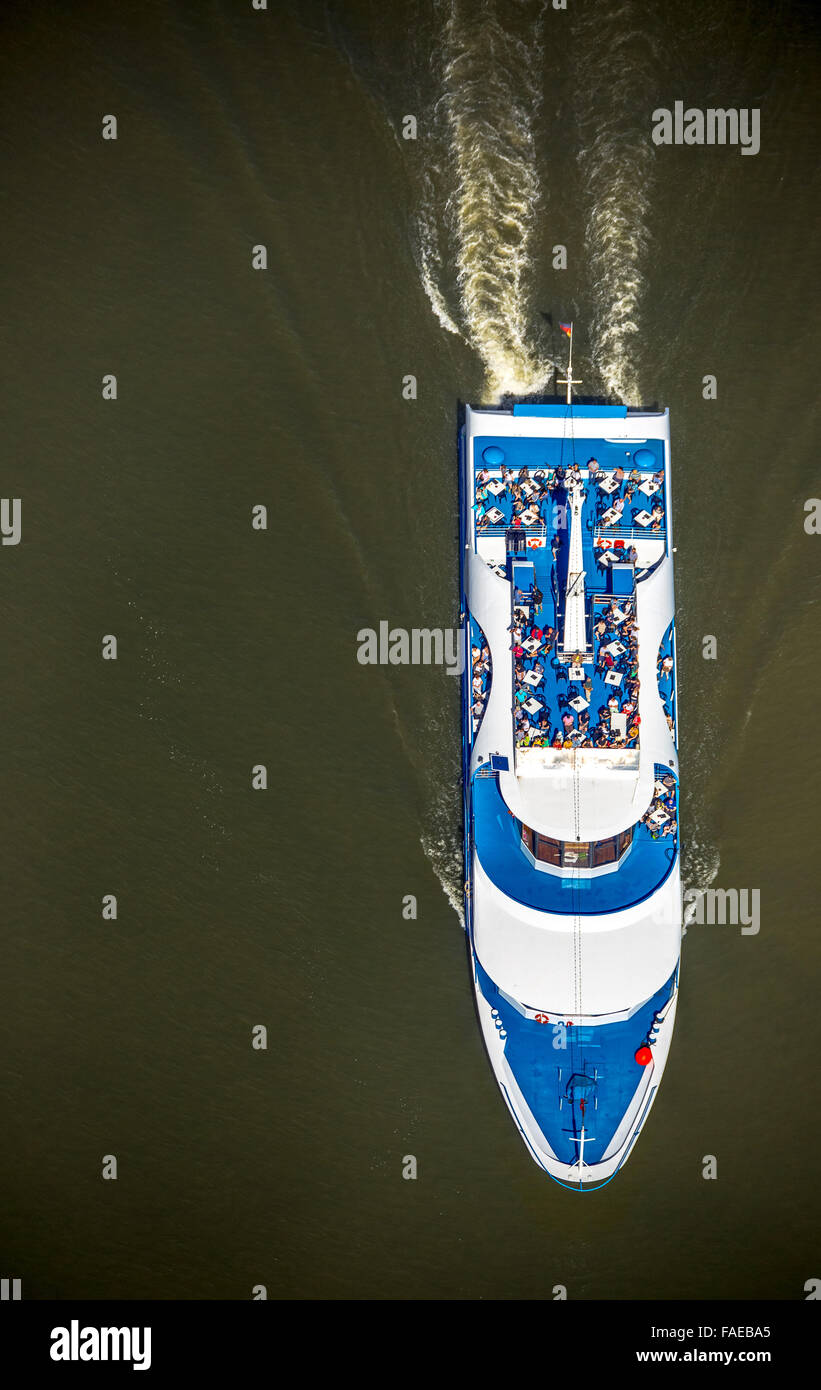 Aerial view, harbor cruise excursion boat, container loading, container ...