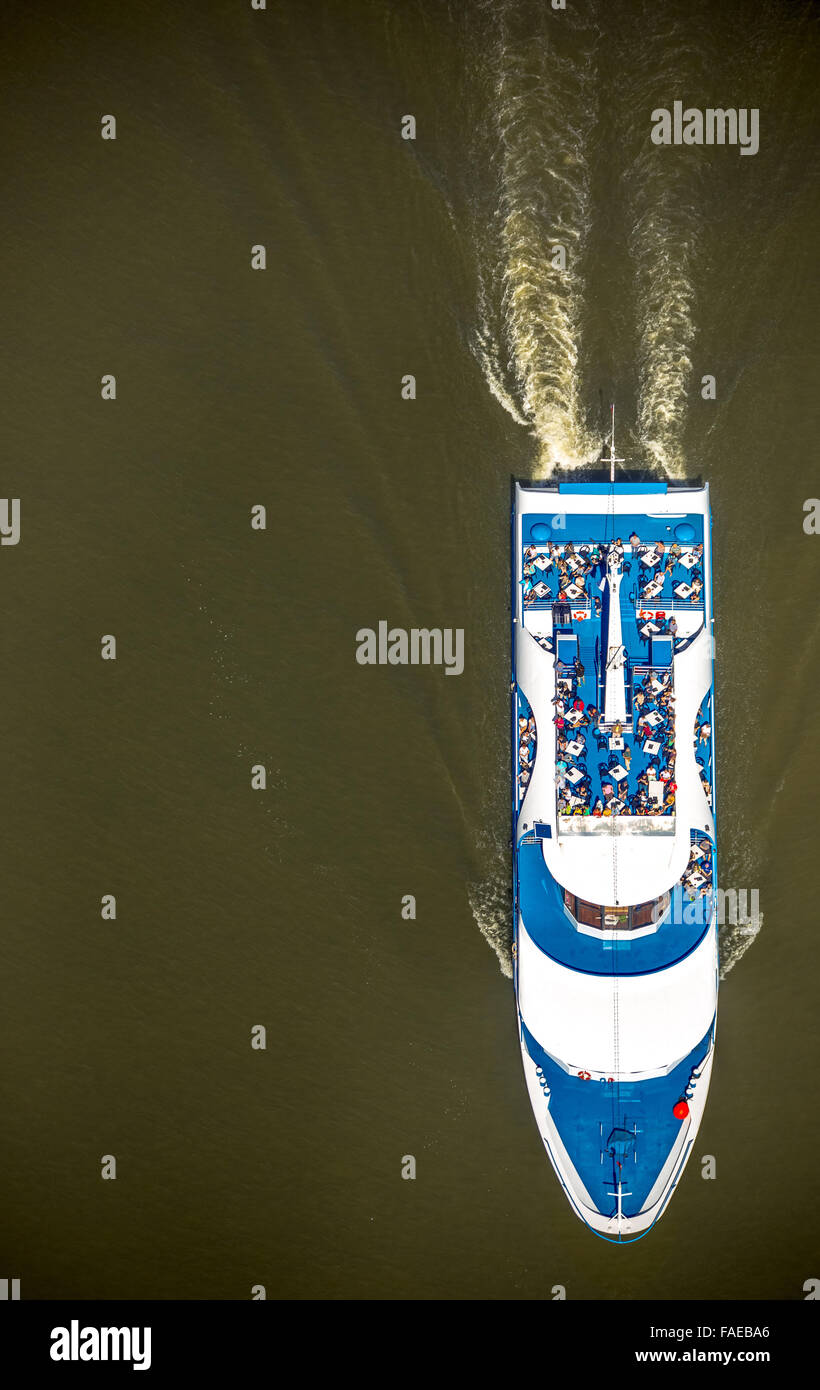 Aerial view, harbor cruise excursion boat, container loading, container ...