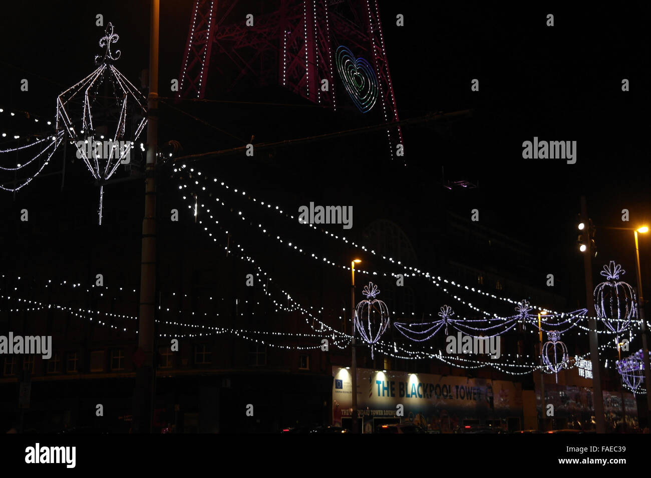 Night view blue Bling Illuminations above Central Promenade looking ...