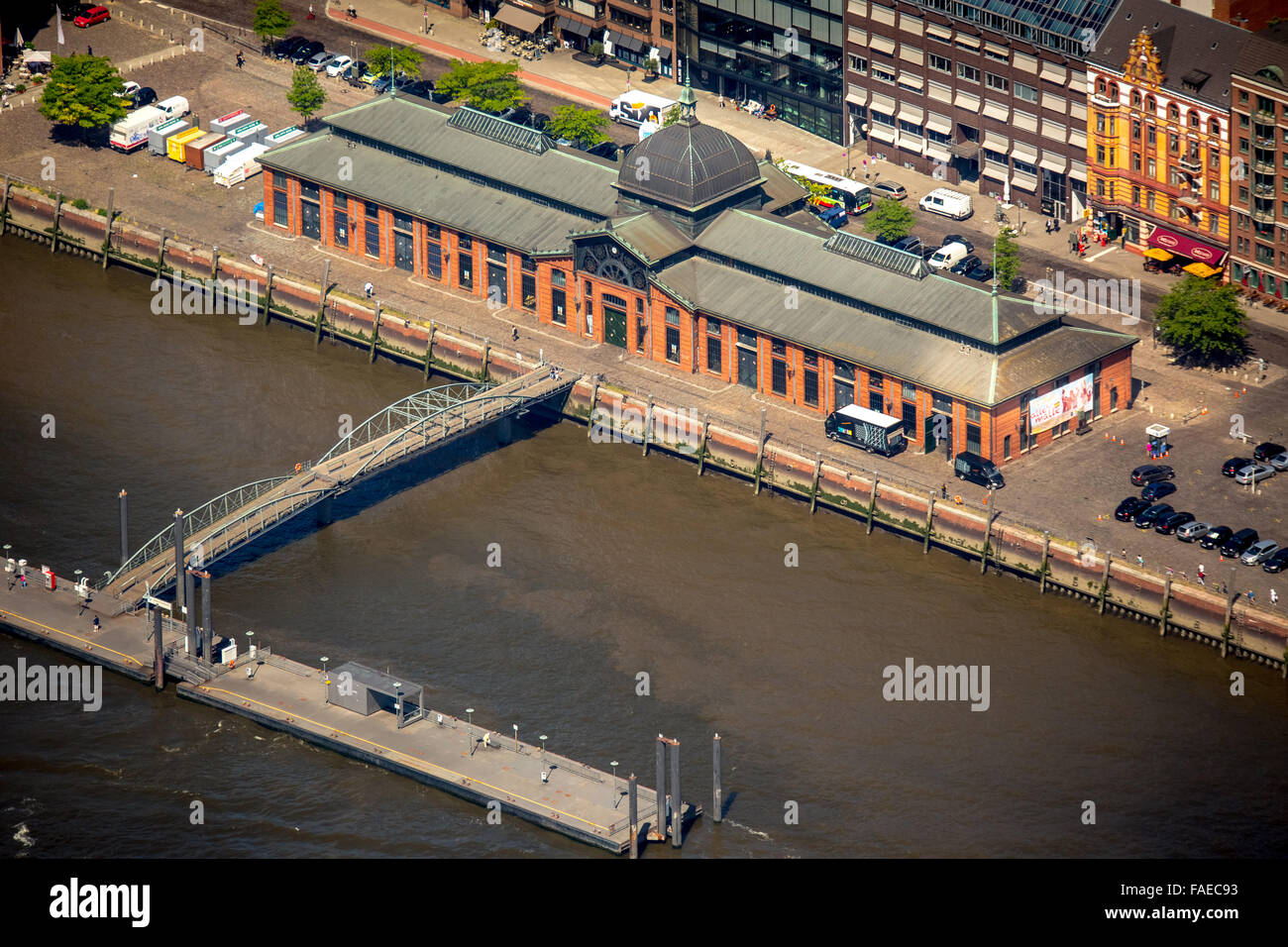 Aerial view, historic fish auction hall, Hamburg Harbour, Elbe, Hamburg ...